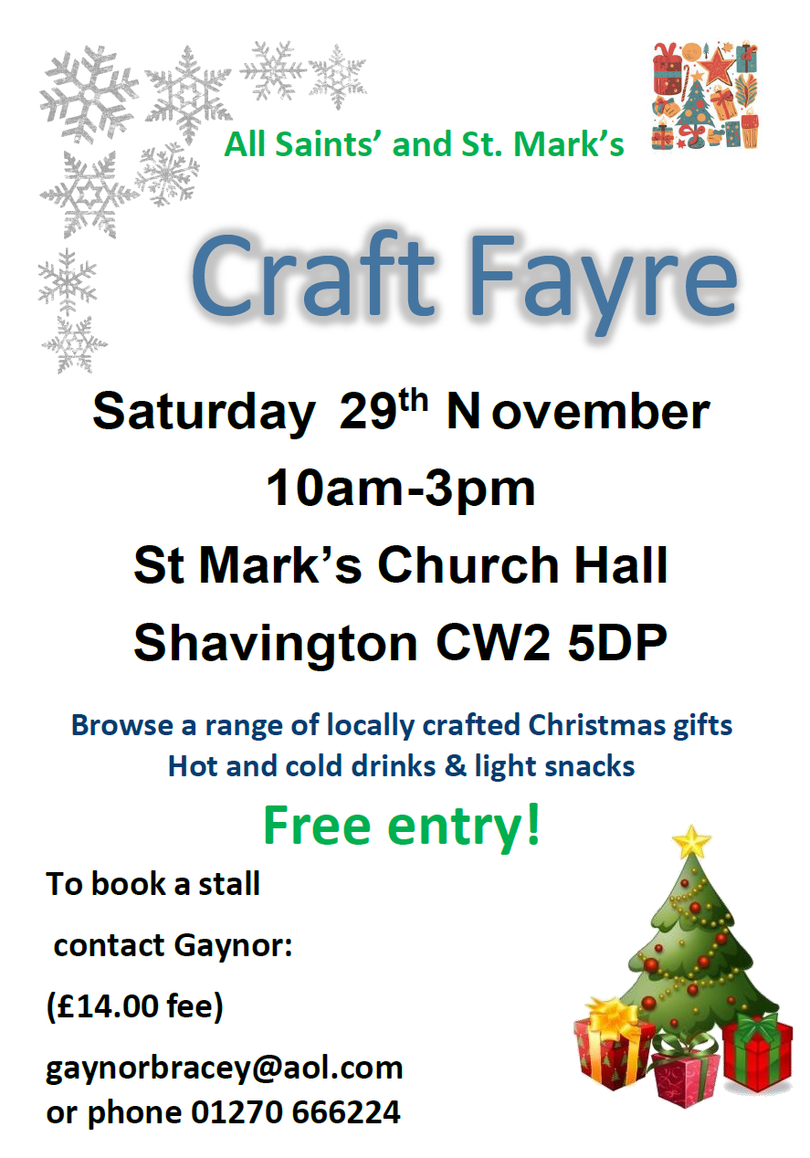 Christmas Craft Fayre – All Saints' Weston & St. Mark's Shavington